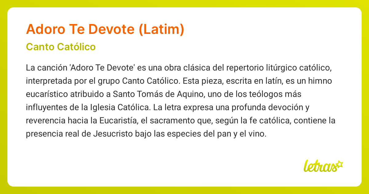 Significado de la canción ADORO TE DEVOTE (LATIM) (Canto Católico ...