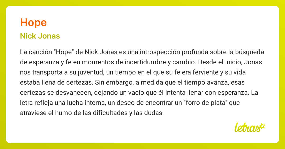Significado de la canción HOPE (Nick Jonas ) - LETRAS.COM