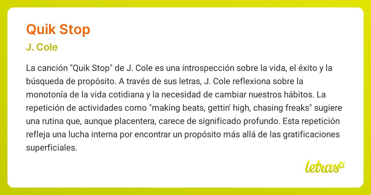 Significado de la canción QUIK STOP (J. Cole) - LETRAS.COM