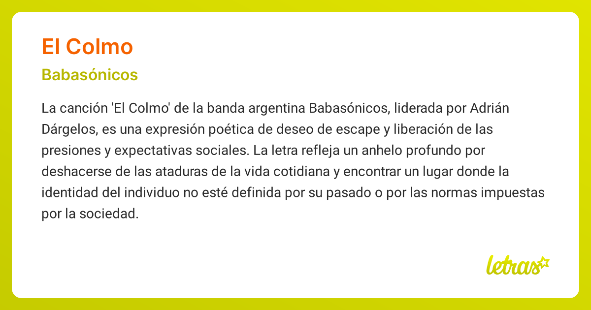 Significado de la canción EL COLMO (Babasónicos) - LETRAS.COM