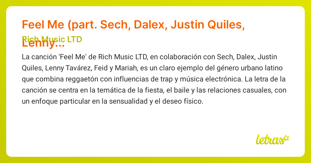 Significado de la canción Feel Me (part. Sech, Dalex, Justin Quiles ...