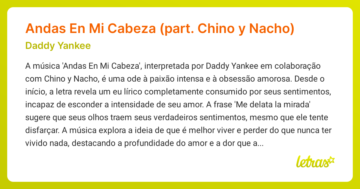 Significado da música Andas En Mi Cabeza (part. Chino y Nacho) (Daddy ...