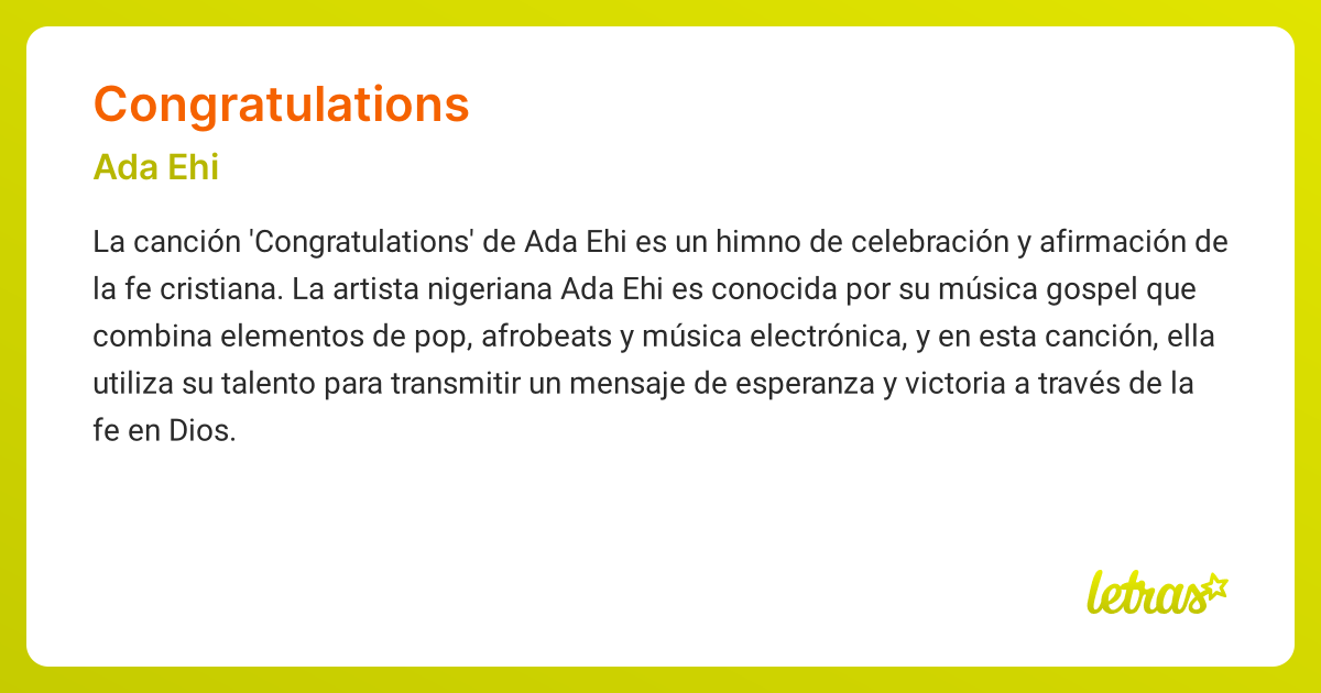 Significado de la canción CONGRATULATIONS (Ada Ehi) - LETRAS.COM