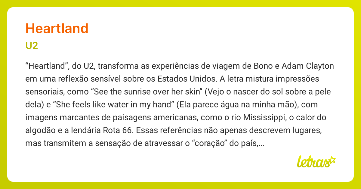 Significado da música HEARTLAND (U2) - LETRAS.MUS.BR