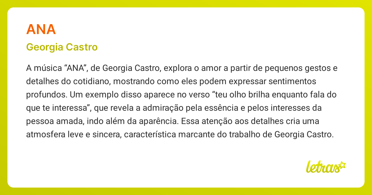Significado da música ANA (Georgia Castro) - LETRAS.MUS.BR