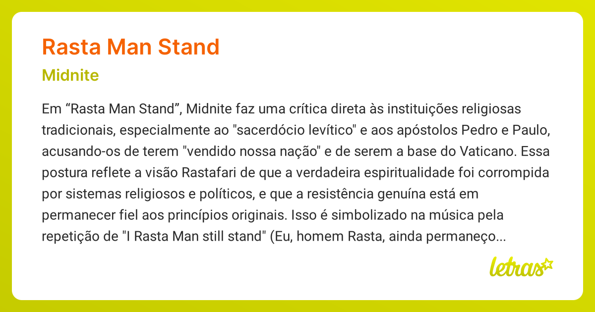 Significado da música RASTA MAN STAND (Midnite) - LETRAS.MUS.BR