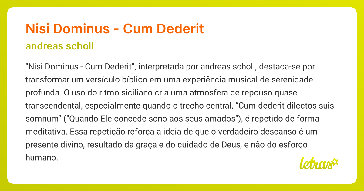 Significado da música NISI DOMINUS - CUM DEDERIT (andreas scholl ...