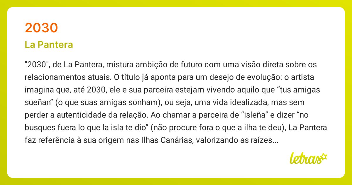 Significado da música 2030 (La Pantera) - LETRAS.MUS.BR