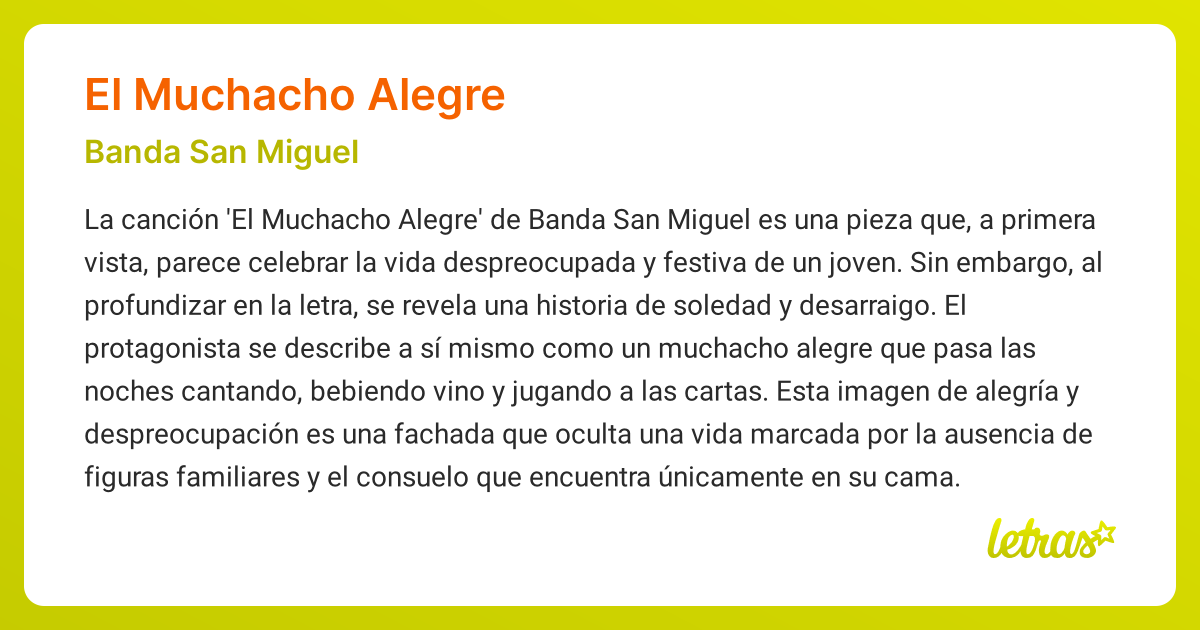 Significado de la canción EL MUCHACHO ALEGRE (Banda San Miguel ...