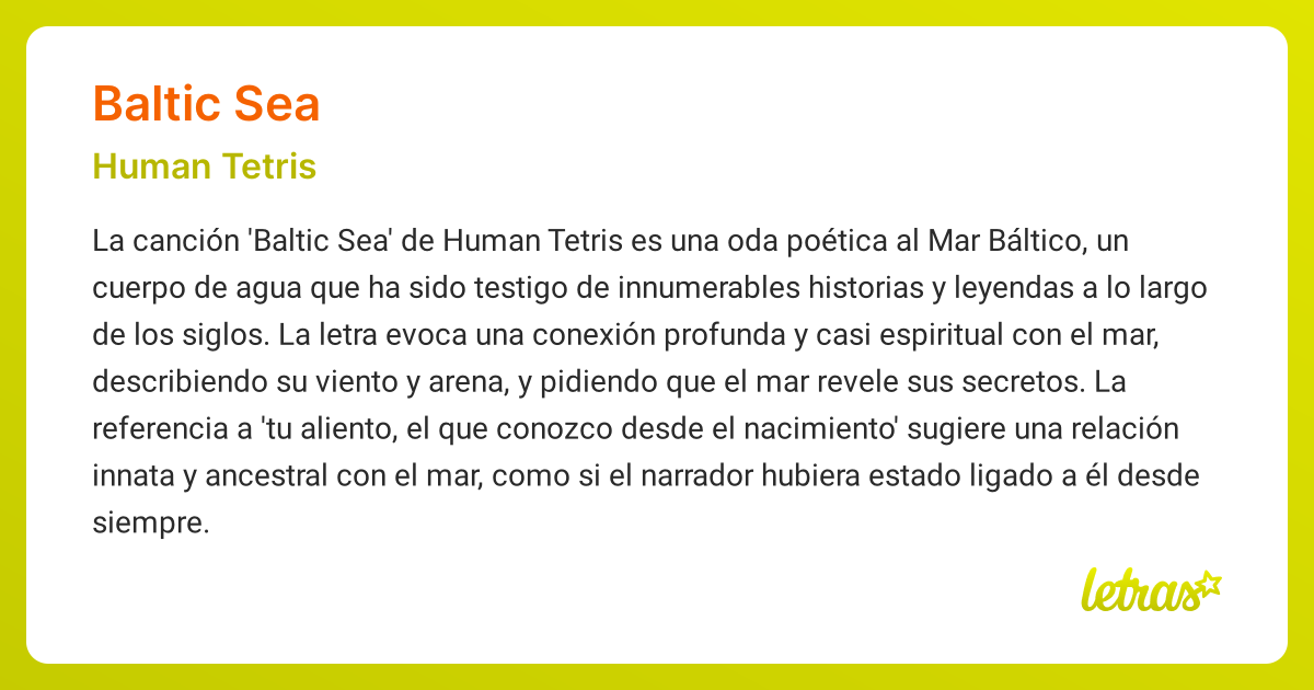 Significado de la canción BALTIC SEA (Human Tetris) - LETRAS.COM