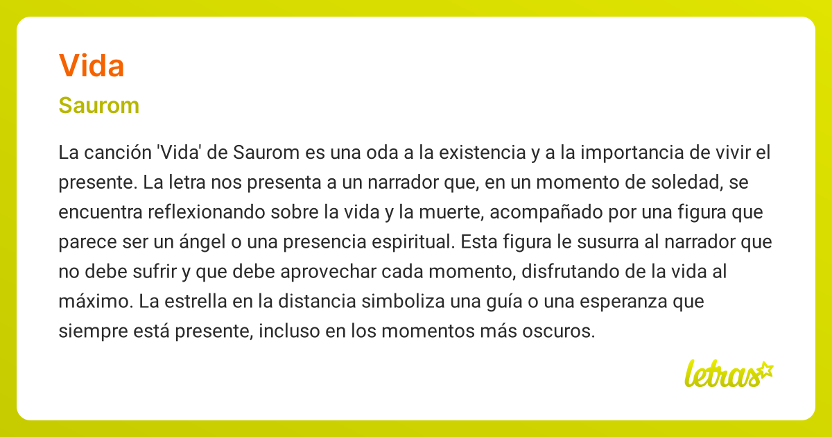 Significado de la canción VIDA (Saurom) - LETRAS.COM