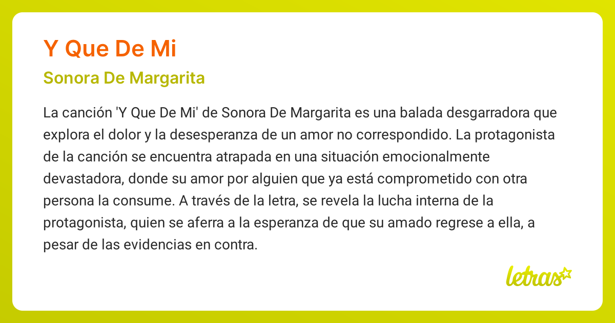 Significado de la canción Y QUE DE MI (Sonora De Margarita) - LETRAS.COM