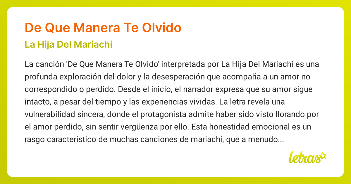 Significado de la canción DE QUE MANERA TE OLVIDO (La Hija Del Mariachi ...