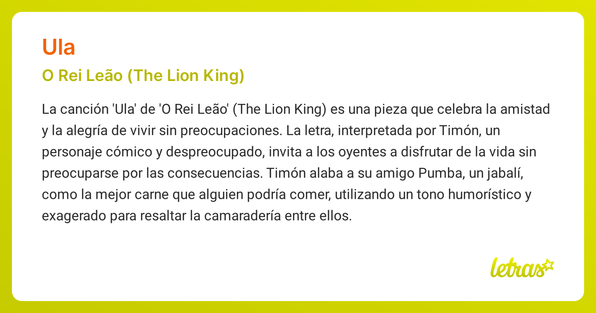Significado de la canción ULA (O Rei Leão (The Lion King)) - LETRAS.COM