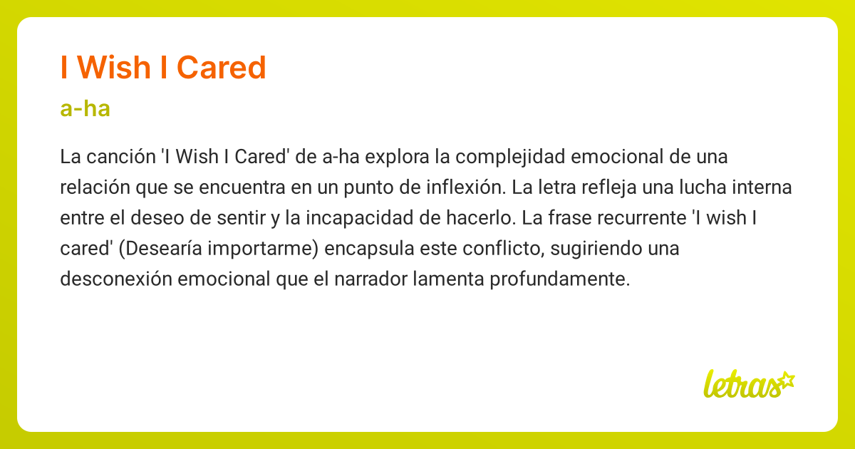 Significado de la canción I WISH I CARED (a-ha) - LETRAS.COM