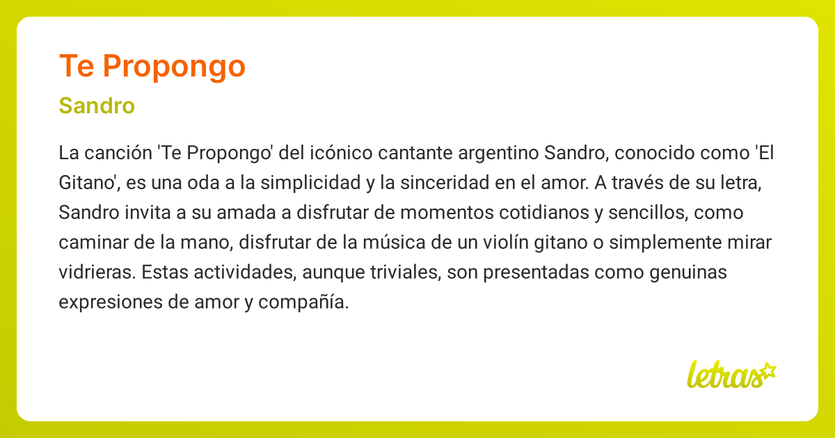 Significado de la canción TE PROPONGO (Sandro) - LETRAS.COM