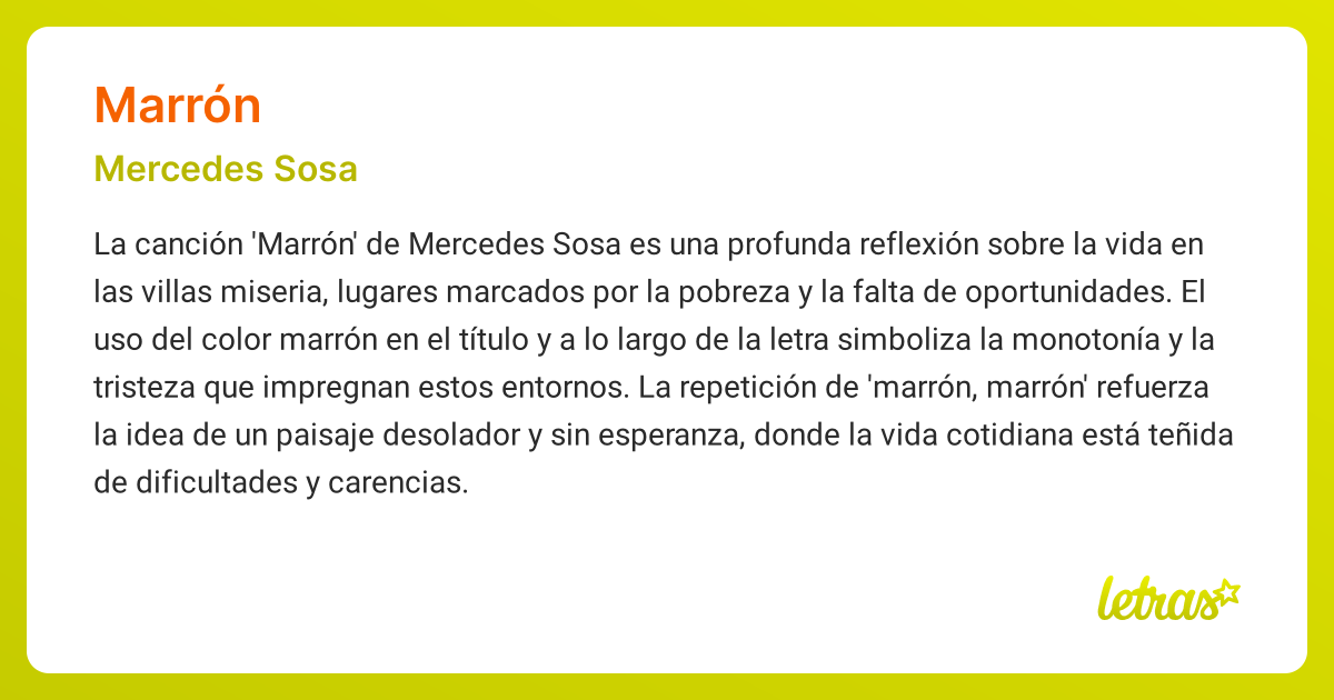 Significado de la canción MARRÓN (Mercedes Sosa) - LETRAS.COM