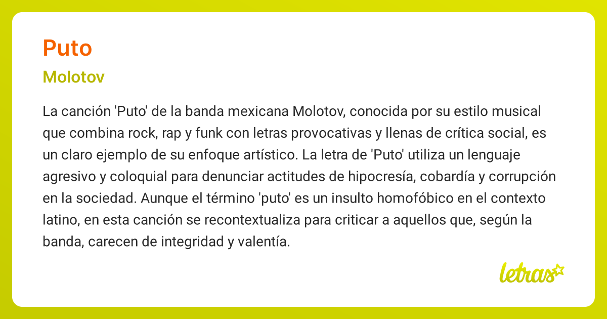 Significado de la canción PUTO (Molotov) - LETRAS.COM