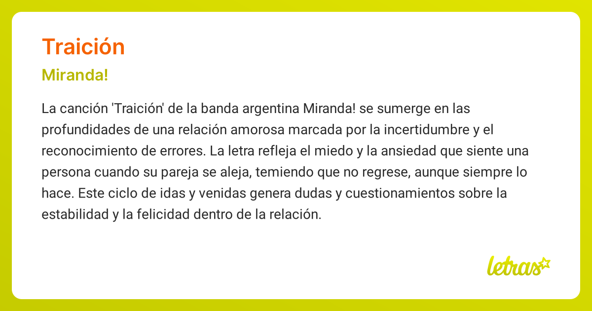 Significado de la canción TRAICIÓN (Miranda! ) - LETRAS.COM