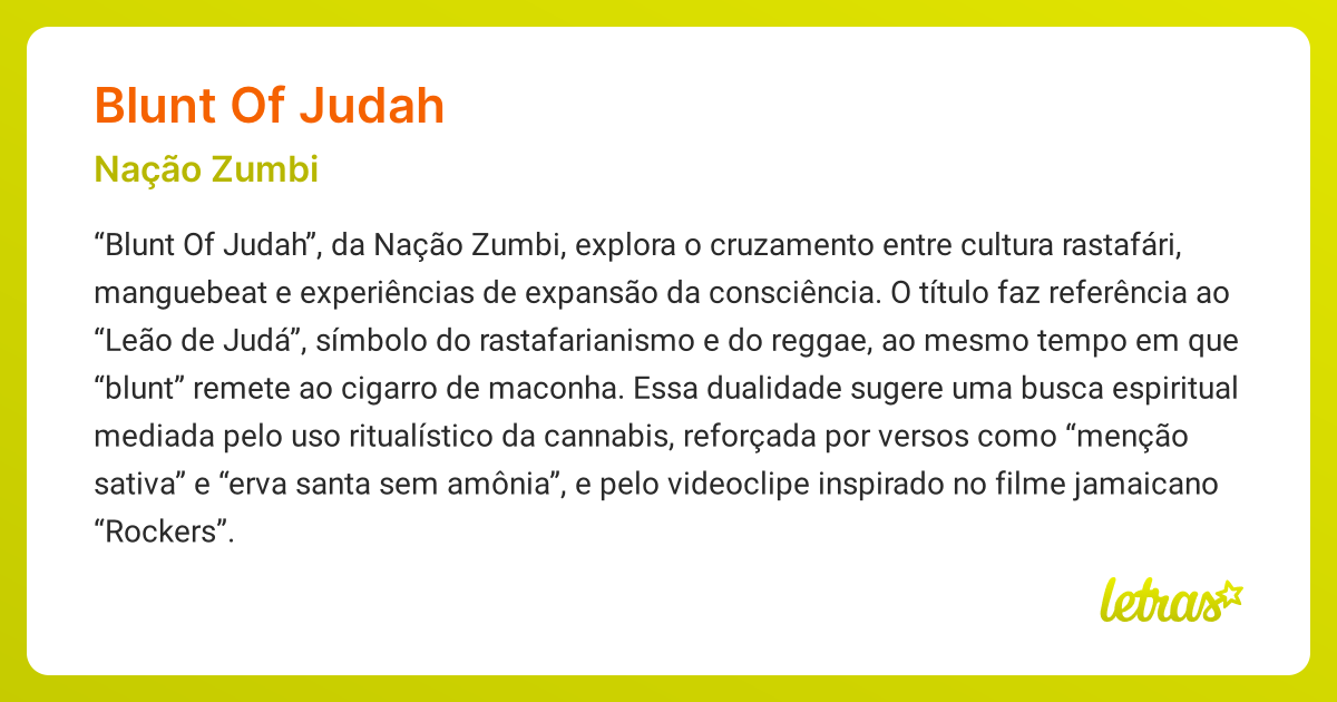 Significado da música BLUNT OF JUDAH (Nação Zumbi) - LETRAS.MUS.BR