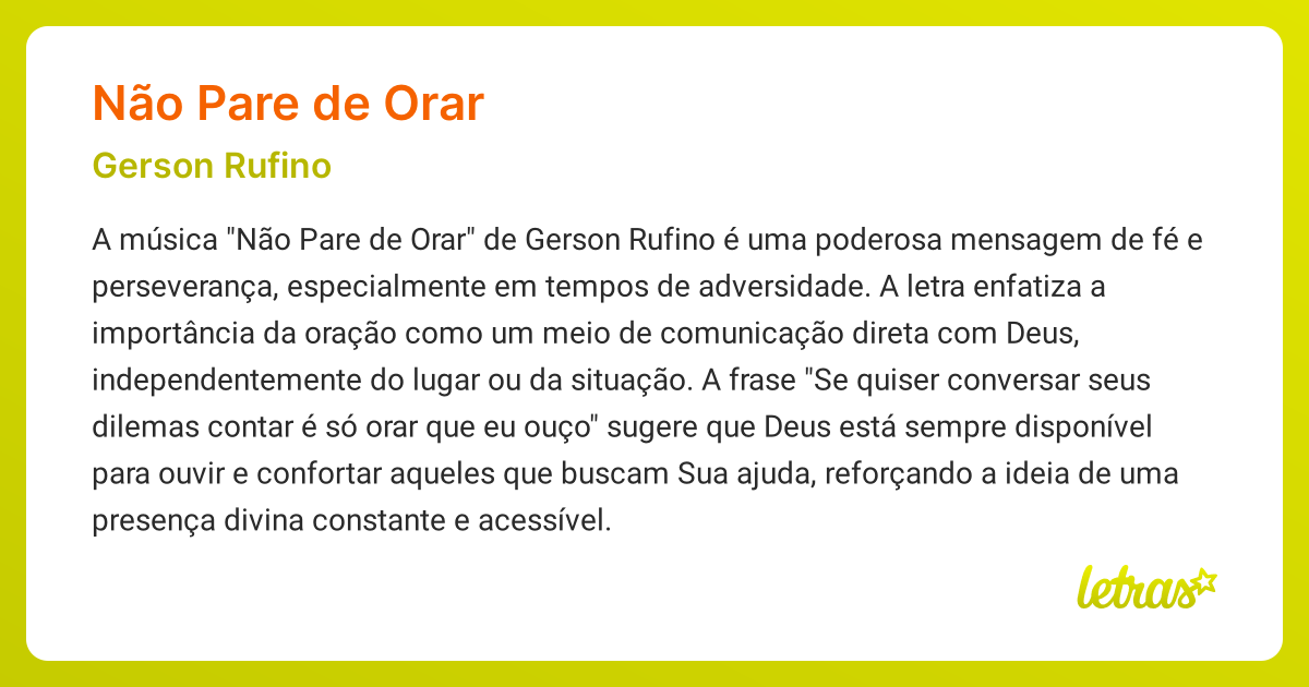Significado da música NÃO PARE DE ORAR (Gerson Rufino) - LETRAS.MUS.BR