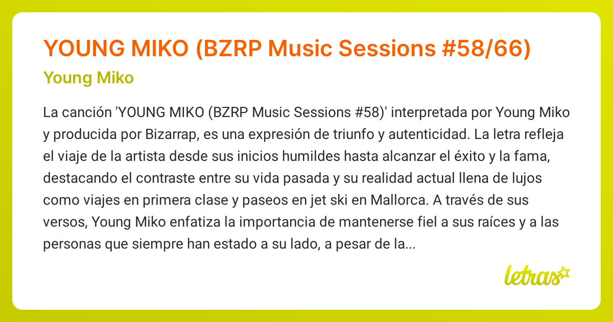 Significado de la canción YOUNG MIKO (BZRP Music Sessions #58) (Young ...