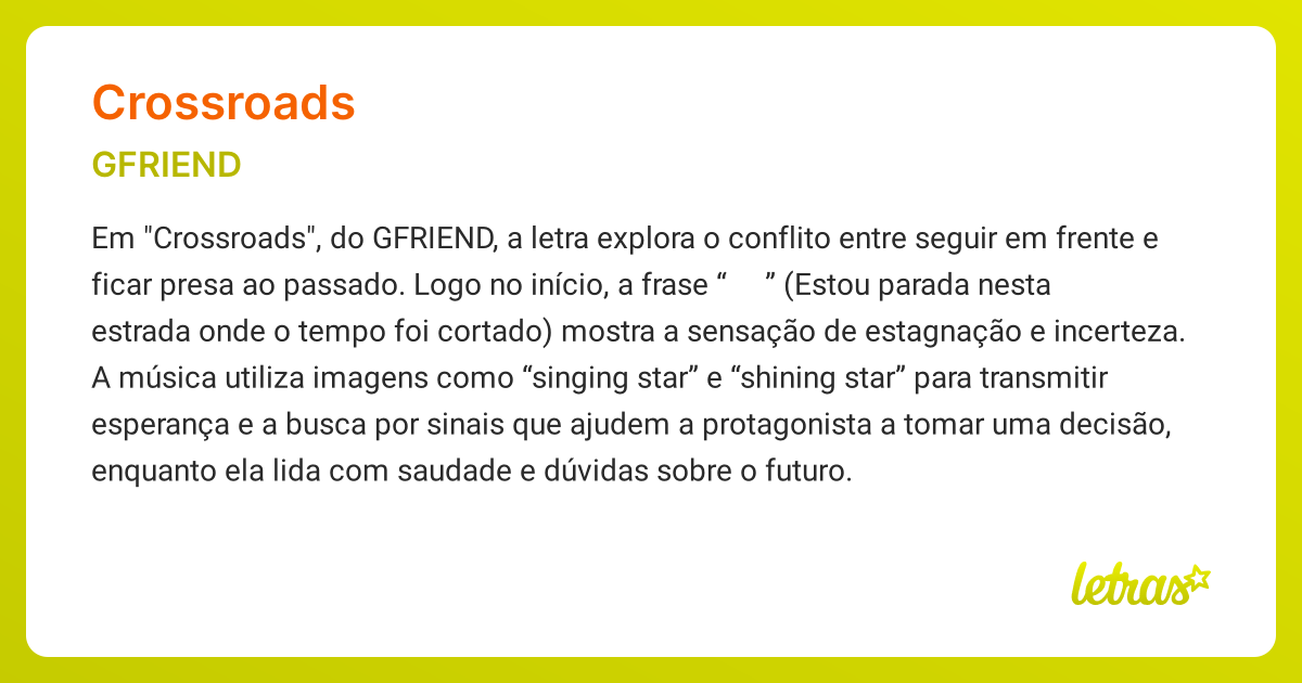 Significado da música CROSSROADS (GFRIEND) - LETRAS.MUS.BR
