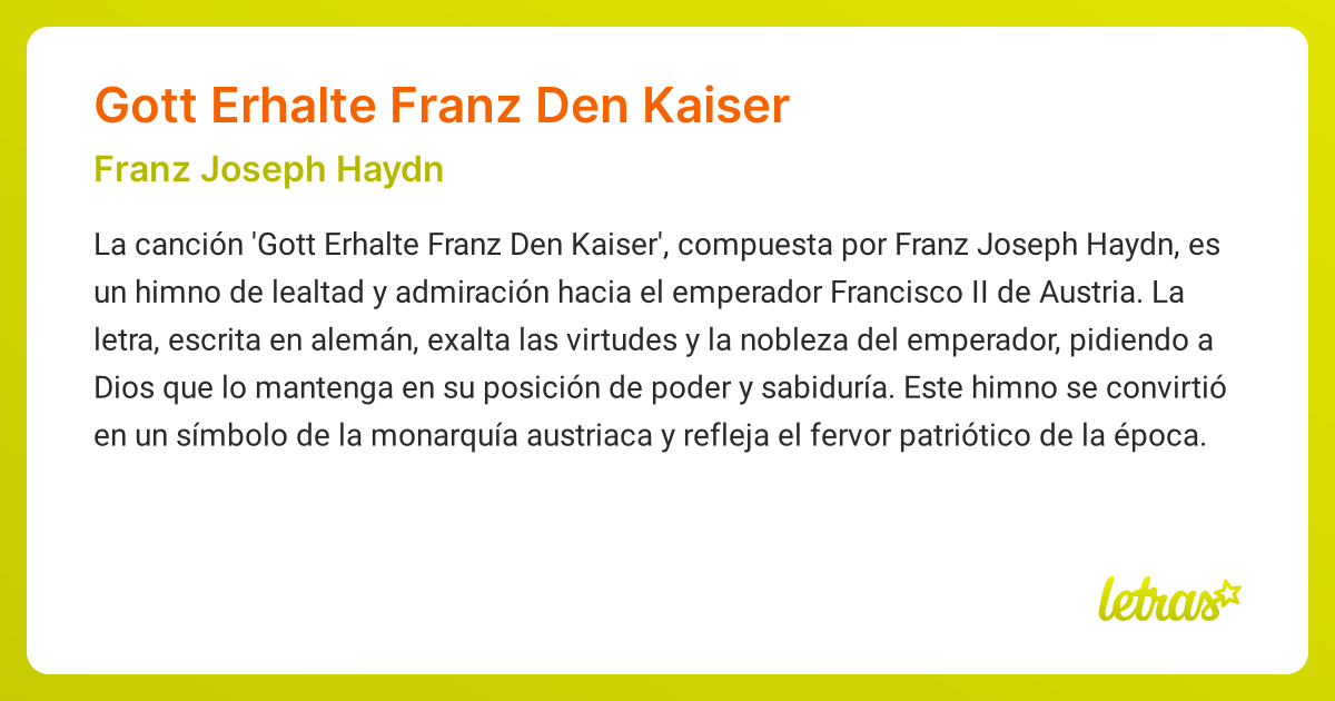 Significado de la canción GOTT ERHALTE FRANZ DEN KAISER (Franz Joseph ...