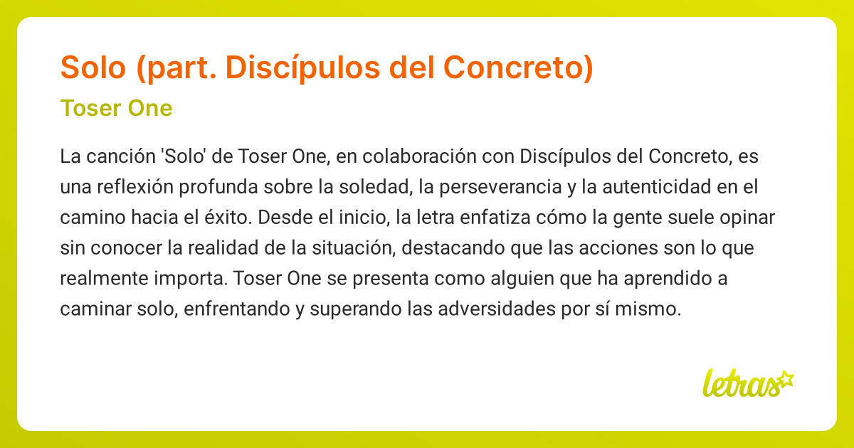 Significado de la canción Solo (part. Discípulos del Concreto) (Toser ...