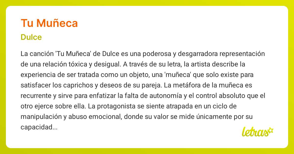 Significado de la canción TU MUÑECA (Dulce) - LETRAS.COM