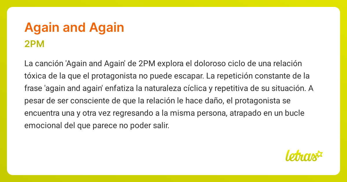 Significado de la canción AGAIN AND AGAIN (2PM) - LETRAS.COM