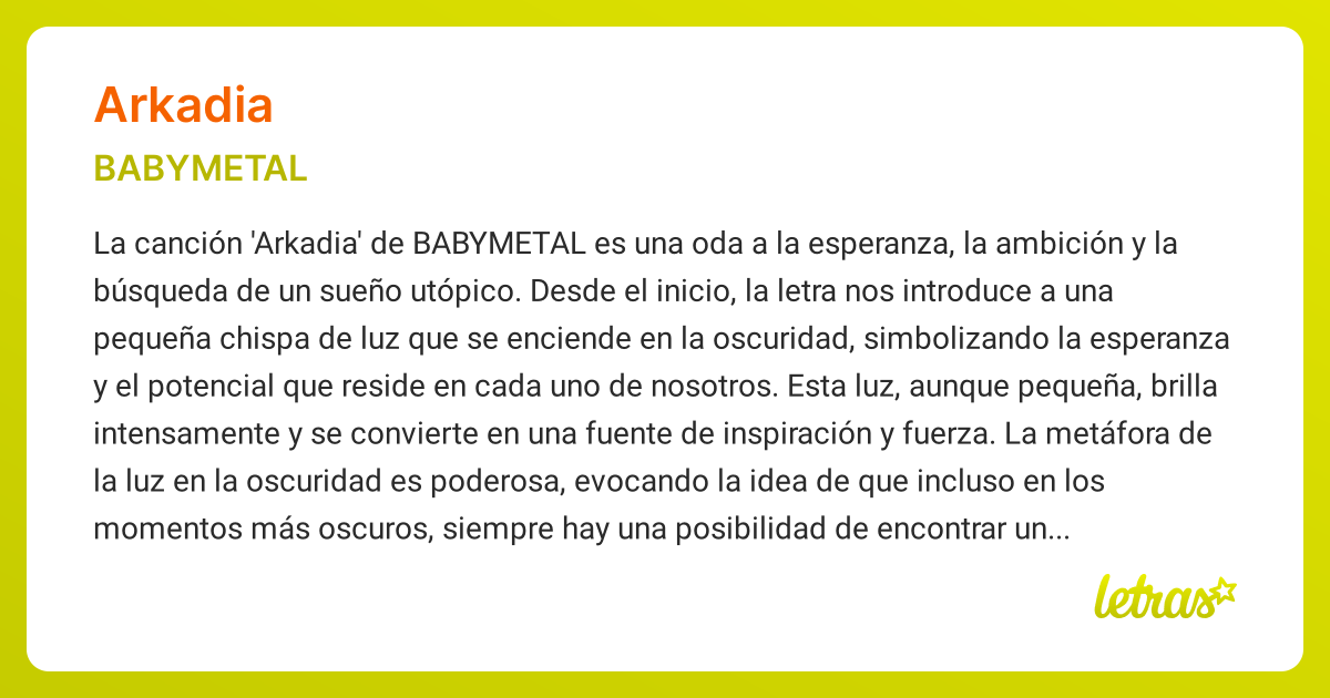 Significado de la canción ARKADIA (BABYMETAL) - LETRAS.COM