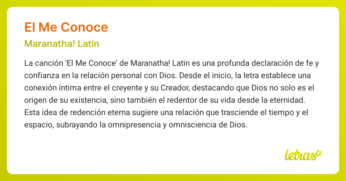 Significado de la canción EL ME CONOCE (Maranatha! Latin) - LETRAS.COM