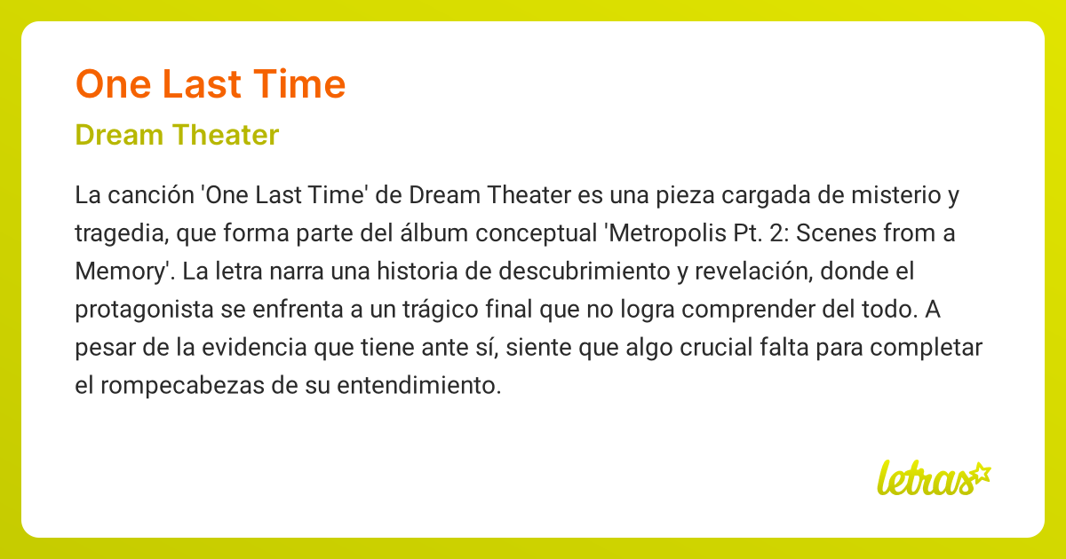 Significado de la canción ONE LAST TIME (Dream Theater) - LETRAS.COM