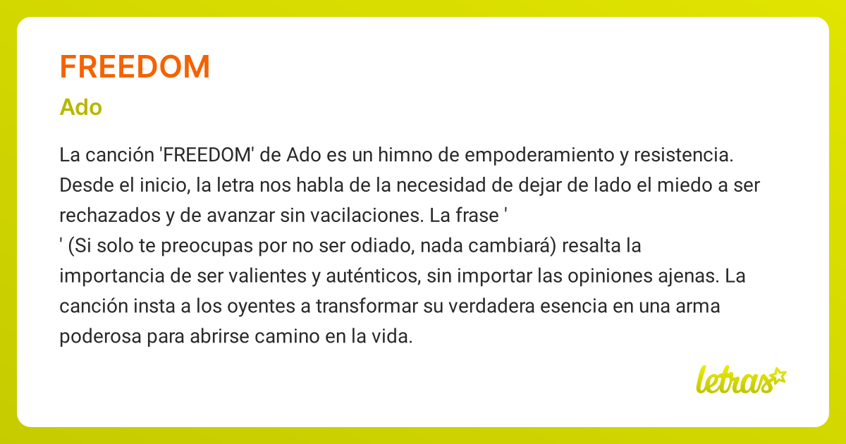 Significado de la canción FREEDOM (Ado) - LETRAS.COM