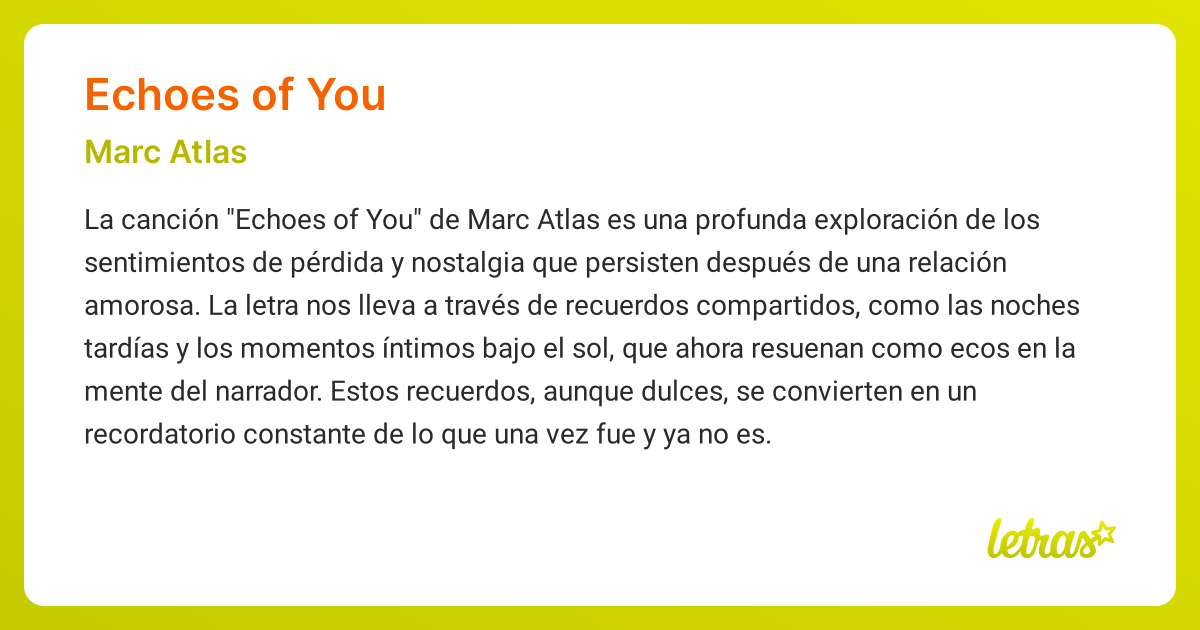 Significado de la canción ECHOES OF YOU (Marc Atlas) - LETRAS.COM