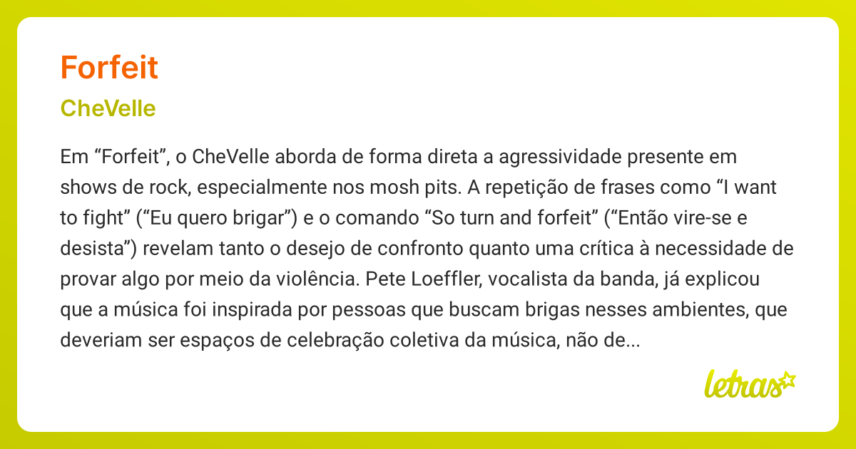Significado da música FORFEIT (CheVelle) - LETRAS.MUS.BR