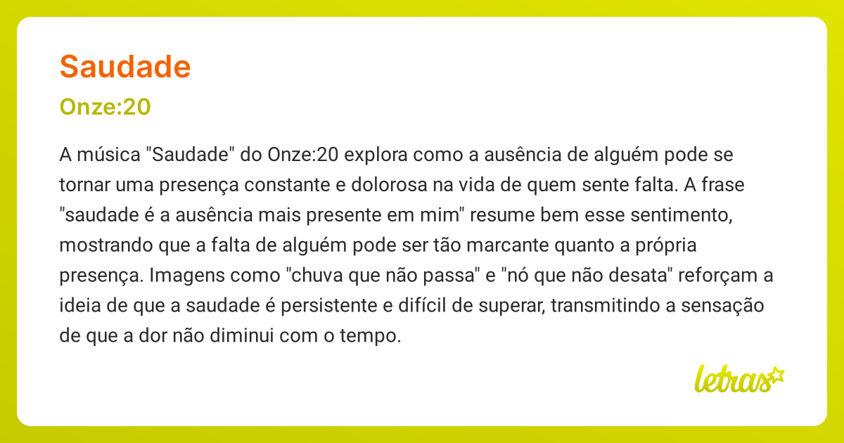 Significado da música SAUDADE (Onze:20) - LETRAS.MUS.BR