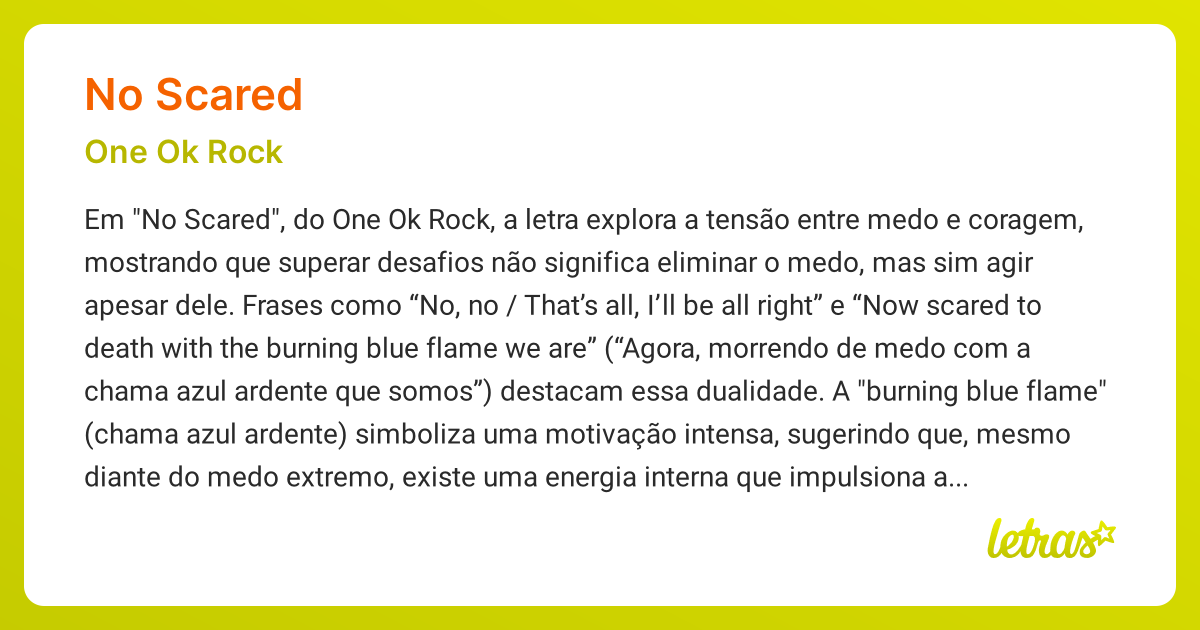 Significado da música NO SCARED (One Ok Rock) - LETRAS.MUS.BR