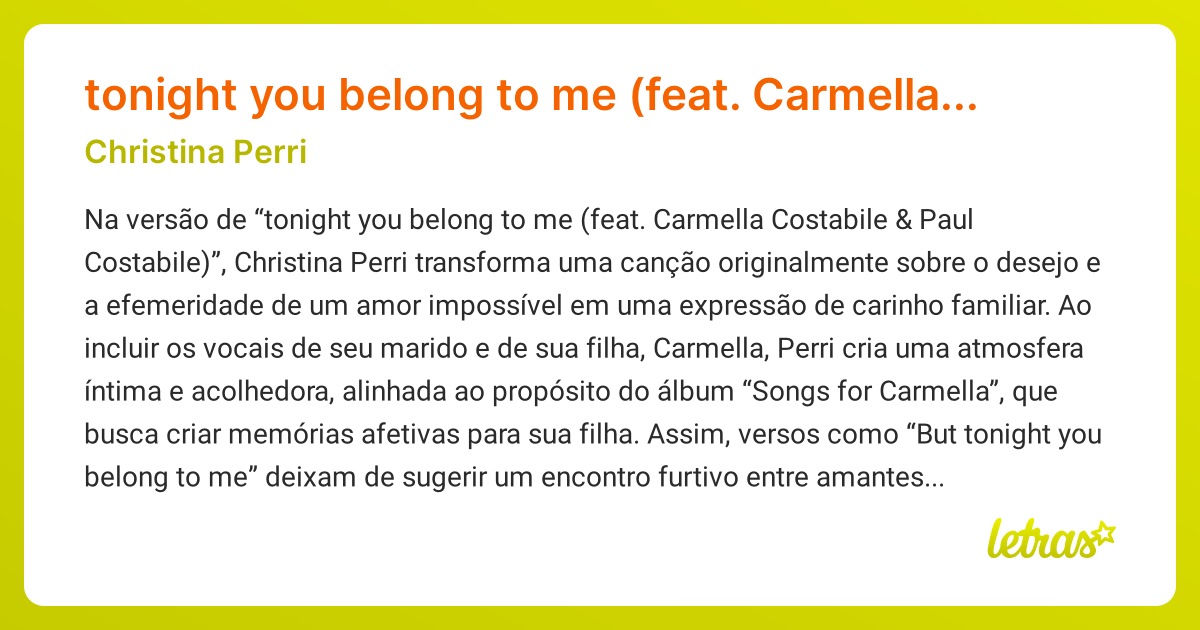 Significado da música tonight you belong to me (feat. Carmella ...