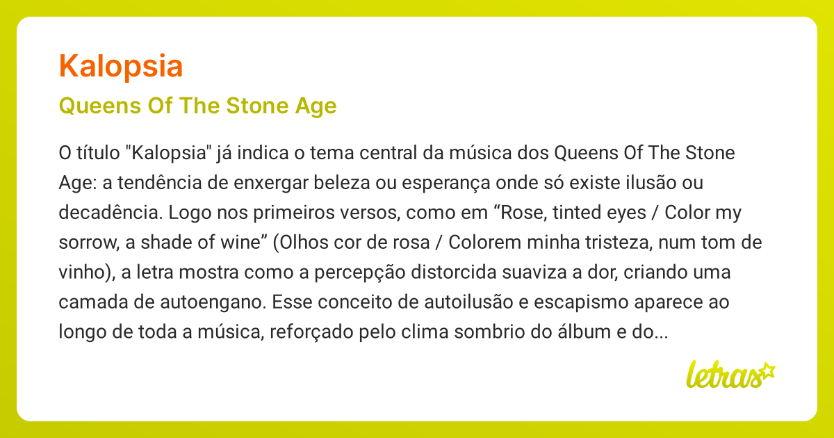 Significado da música KALOPSIA (Queens Of The Stone Age) - LETRAS.MUS.BR