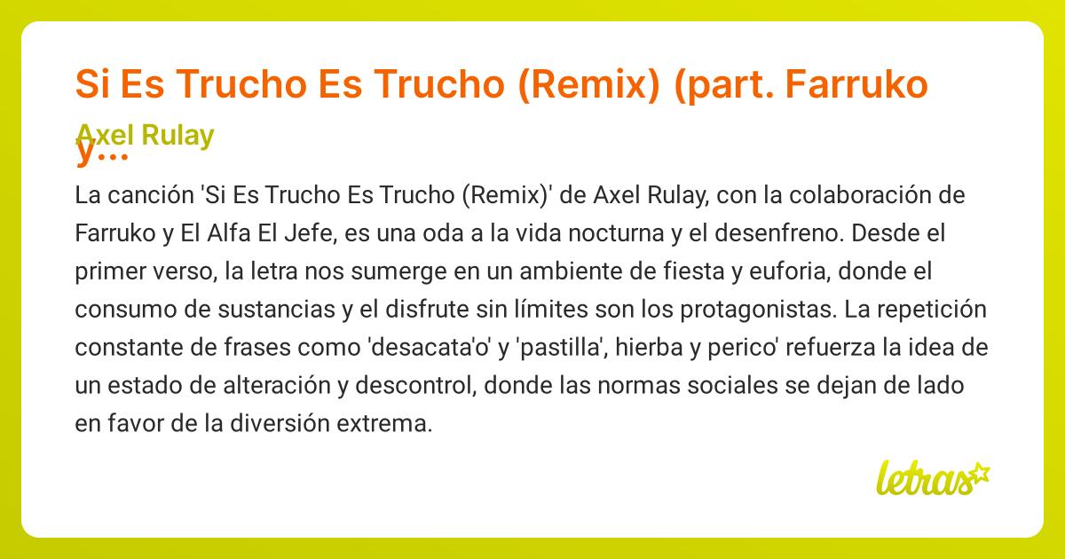 Significado de la canción Si Es Trucho Es Trucho (Remix) (part. Farruko ...