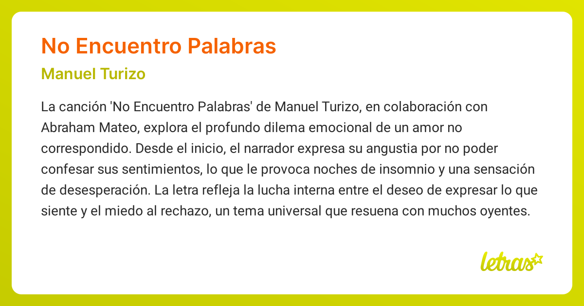 Significado de la canción NO ENCUENTRO PALABRAS (Manuel Turizo ...