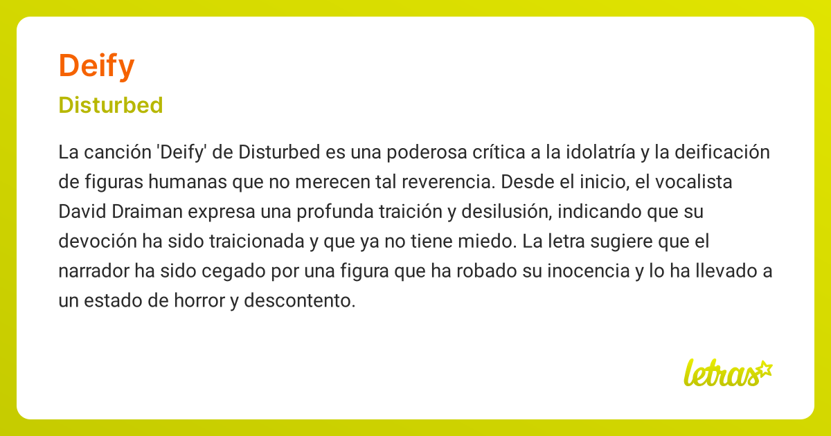 Significado de la canción DEIFY (Disturbed) - LETRAS.COM