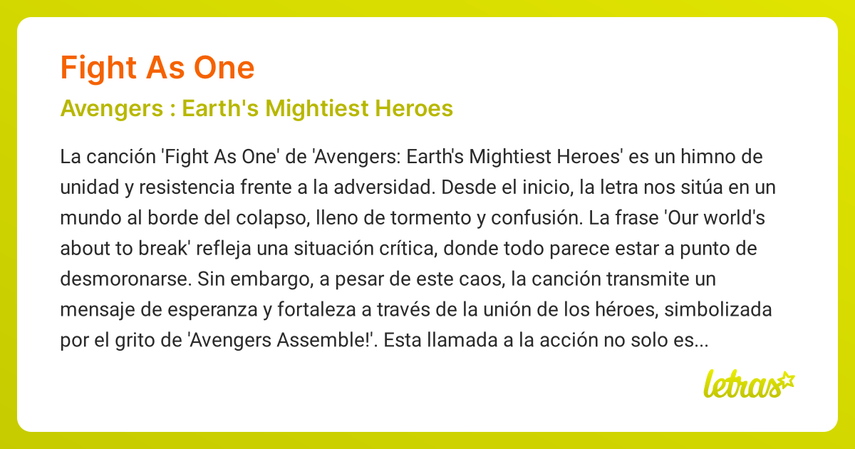 Significado de la canción FIGHT AS ONE (Avengers : Earth's Mightiest ...