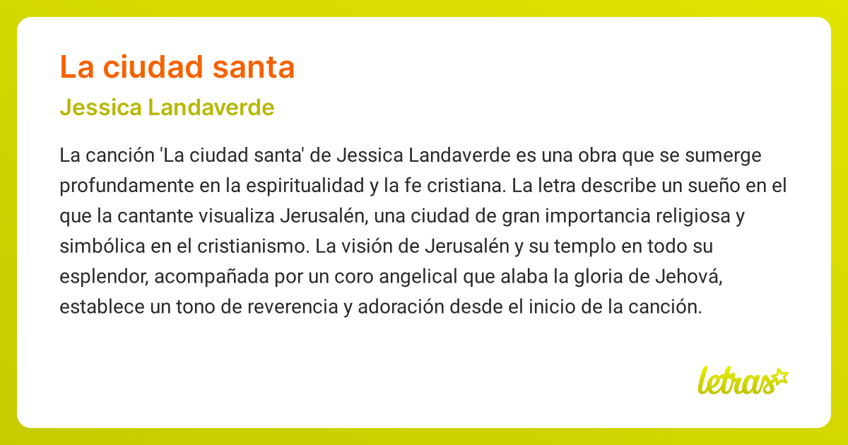 Significado de la canción LA CIUDAD SANTA (Jessica Landaverde) - LETRAS.COM
