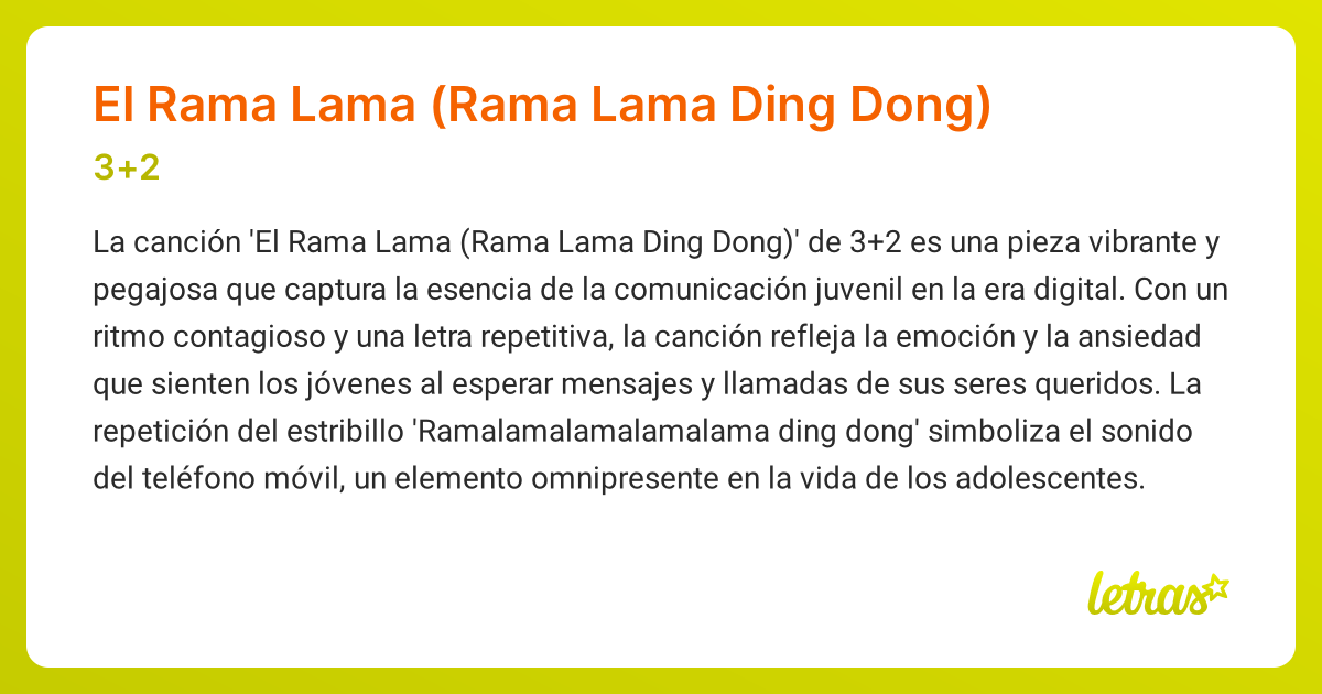 Significado de la canción El Rama Lama (Rama Lama Ding Dong) (3+2 ...
