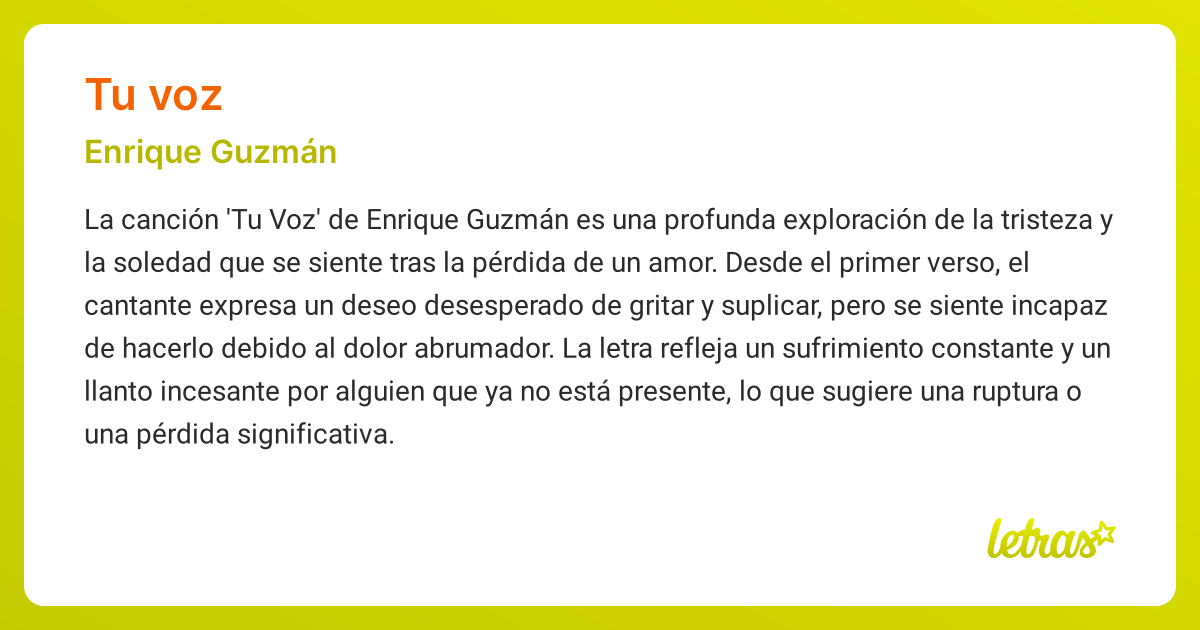 Significado de la canción TU VOZ (Enrique Guzmán) - LETRAS.COM