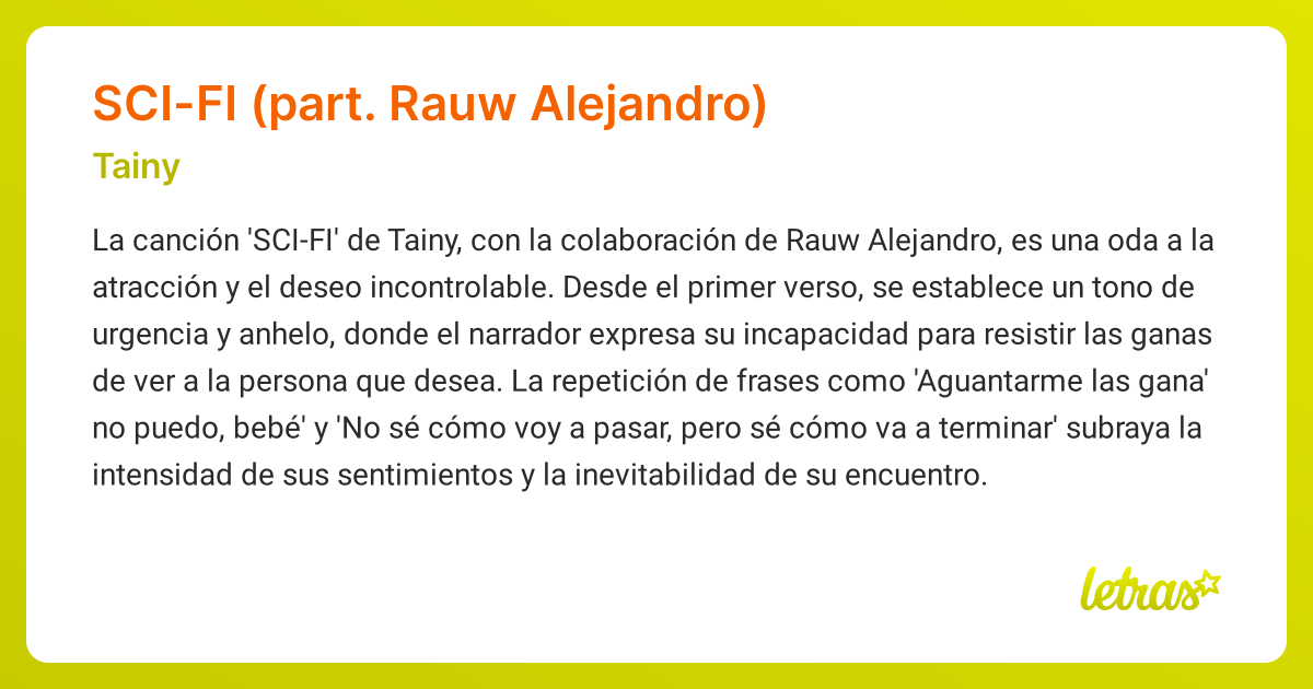 Significado de la canción SCI-FI (PART. RAUW ALEJANDRO) (Tainy ...