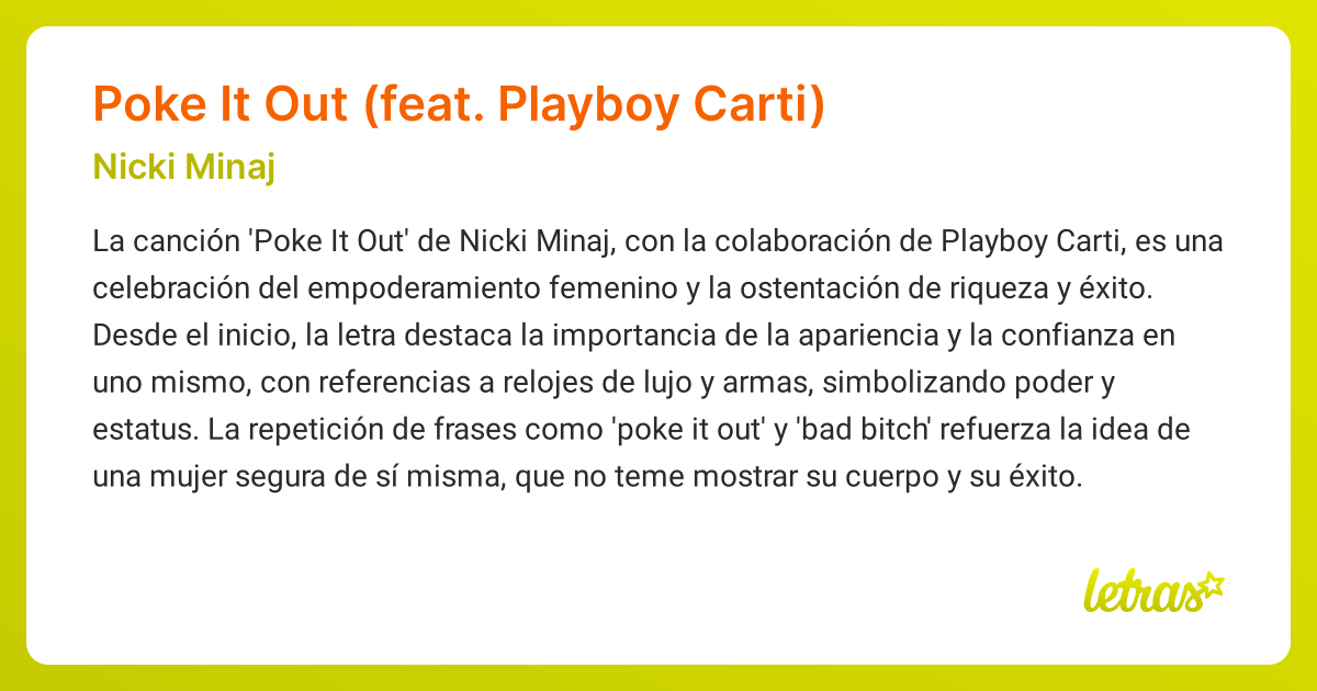 Significado de la canción Poke It Out (feat. Playboy Carti) (Nicki ...